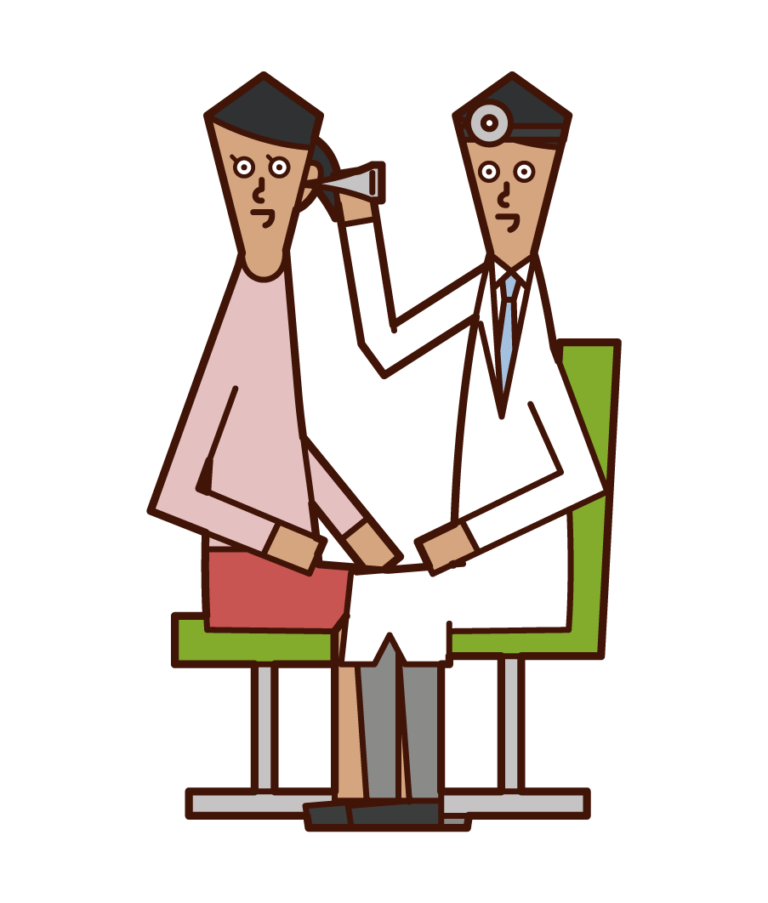 Illustration of a doctor (man) who tests his ears in the otorhinology ...