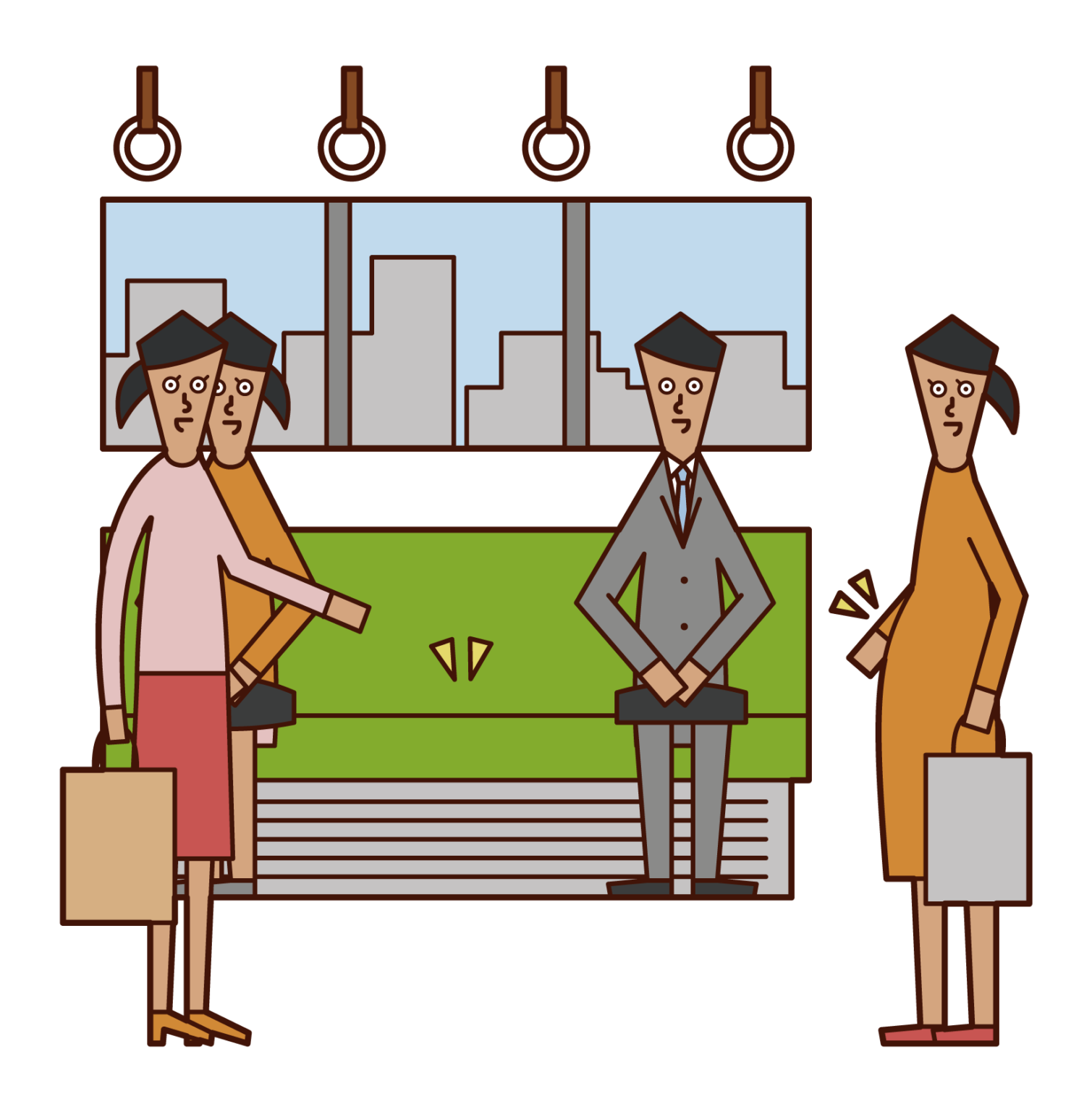 電車内で妊婦に座席を譲る人（女性）のイラスト – フリーイラスト素材集 KuKuKeKe